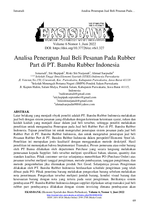(PDF) Analisa Penerapan Jual Beli Pesanan Pada Rubber Part di PT ...