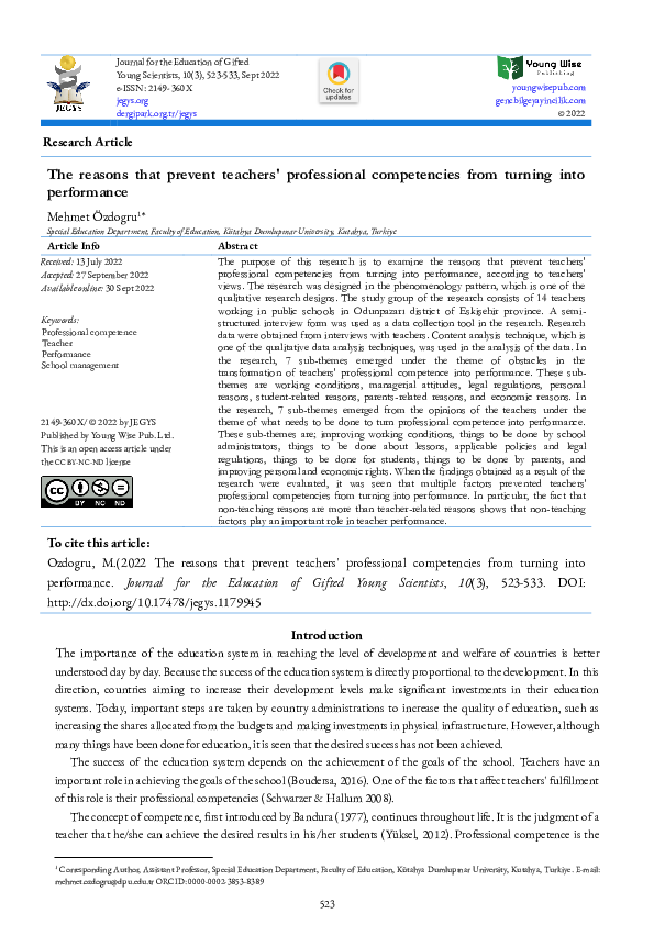 (PDF) The reasons that prevent teachers' professional competencies from ...