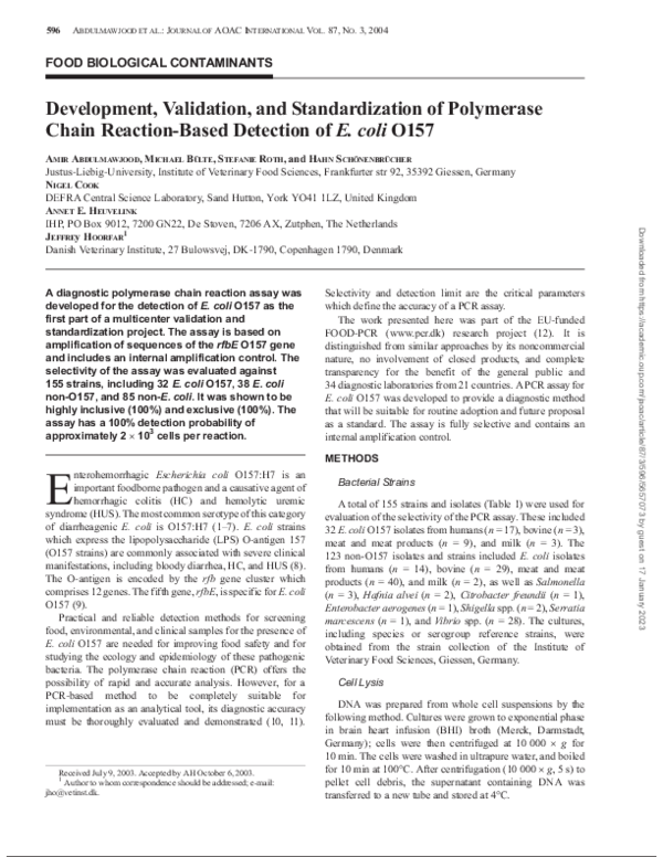Pdf Development Validation And Standardization Of Polymerase Chain Reaction Based Detection