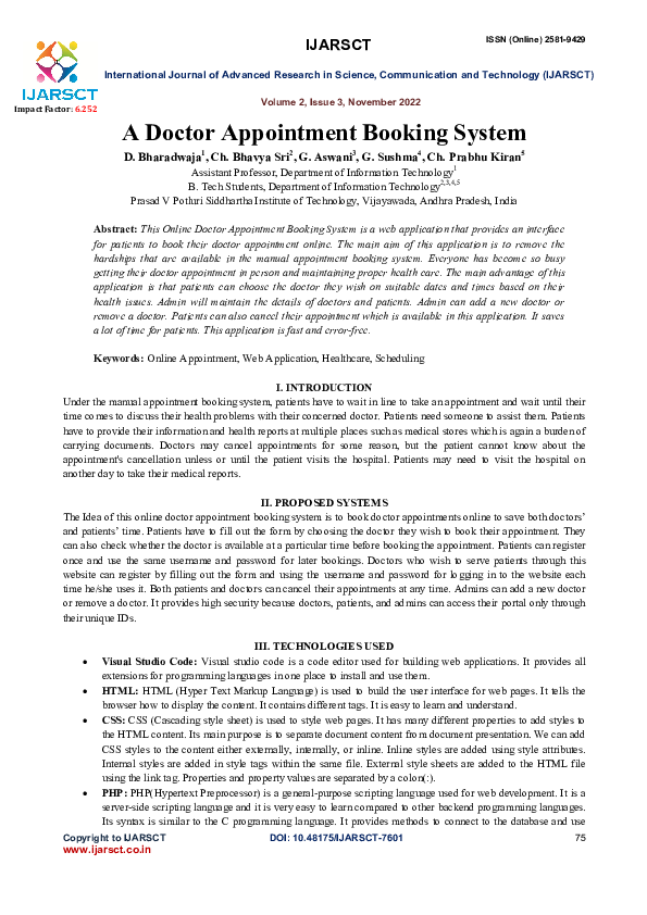 (PDF) A Doctor Appointment Booking System