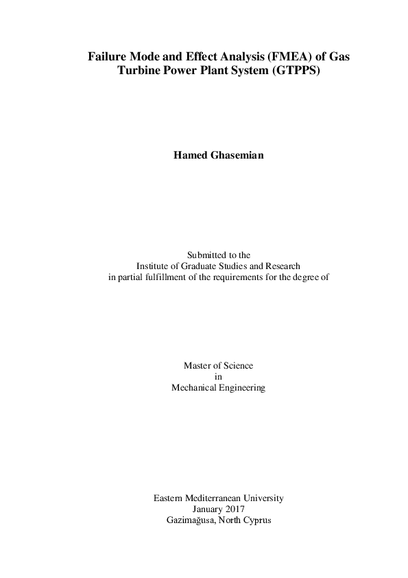 (PDF) Failure Mode and Effect Analysis (FMEA) of Gas Turbine Power ...