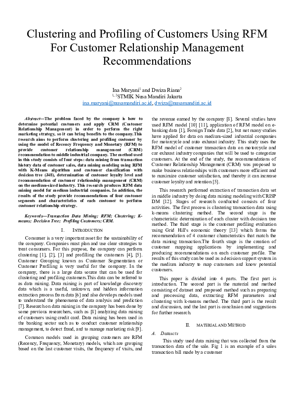 (PDF) Clustering and profiling of customers using RFM for customer relationship management ...