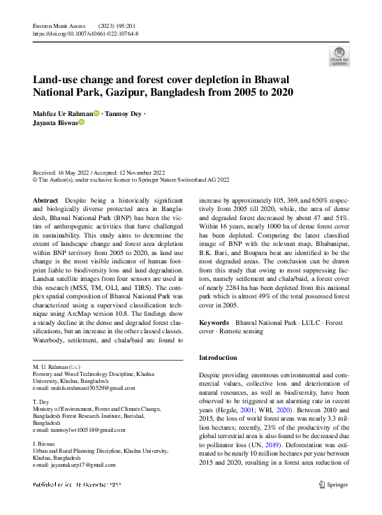 (PDF) Land-use change and forest cover depletion in Bhawal National Park, Gazipur, Bangladesh ...