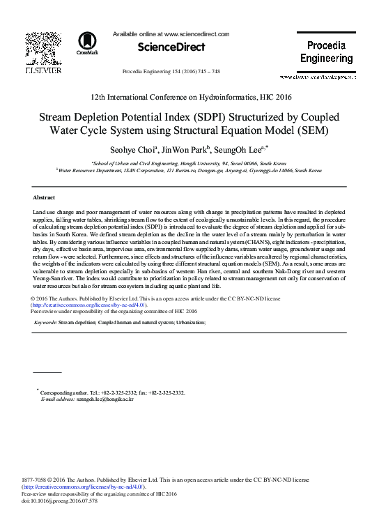 (PDF) Stream Depletion Potential Index (SDPI) Structurized by Coupled ...