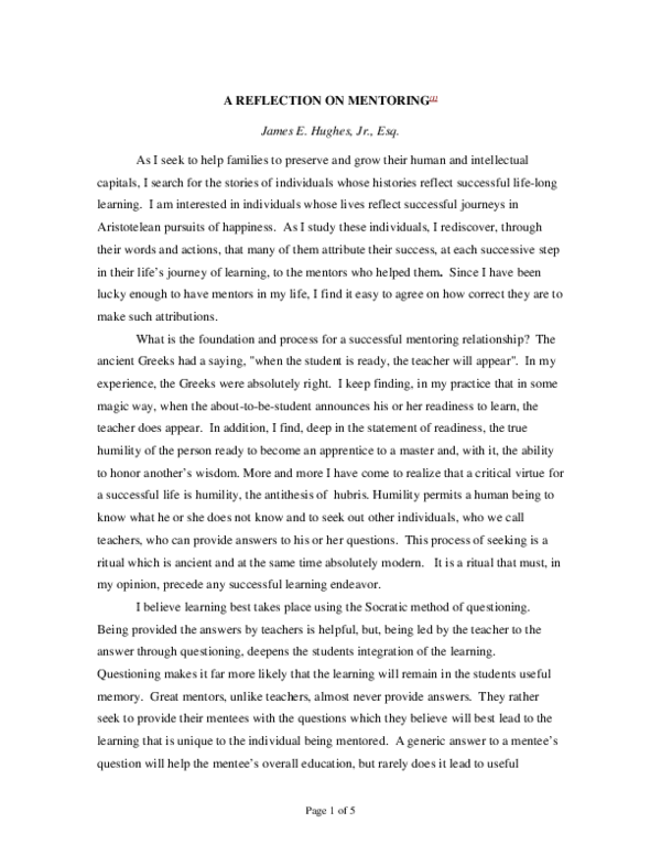 (PDF) A Reflection on Mentoring
