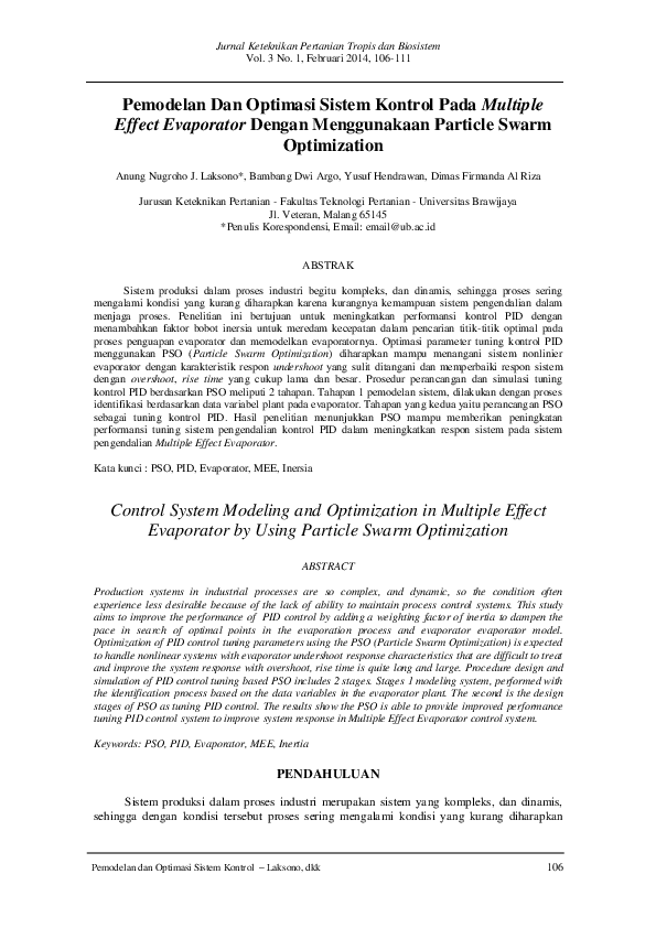 (PDF) Pemodelan Dan Optimasi Sistem Kontrol Pada Multiple Effect Evaporator Dengan Menggunakaan ...