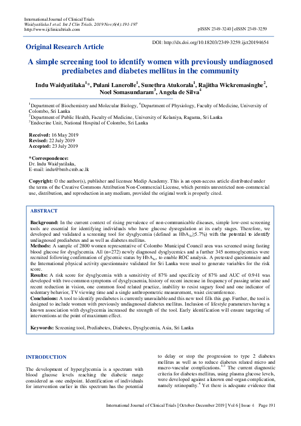 (PDF) A simple screening tool to identify women with previously ...