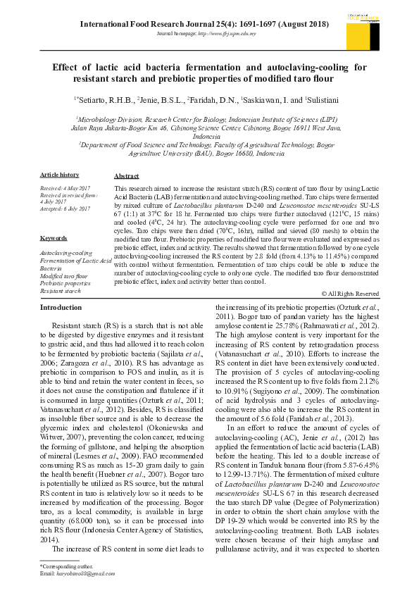 (PDF) Effect of lactic acid bacteria fermentation and autoclaving-cooling for resistant starch ...