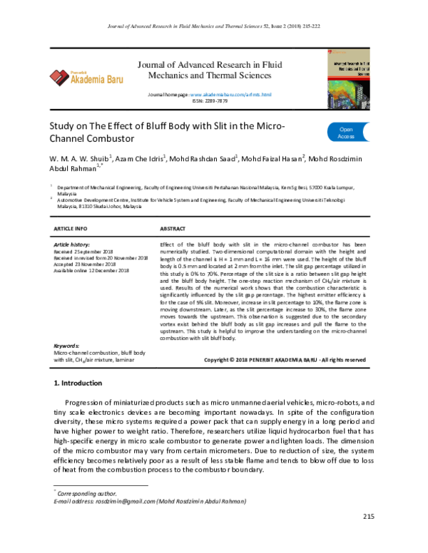 (PDF) Study on The Effect of Bluff Body with Slit in the MicroChannel ...