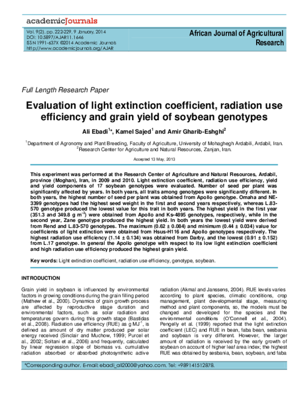 (PDF) Evaluation of light extinction coefficient, radiation use ...