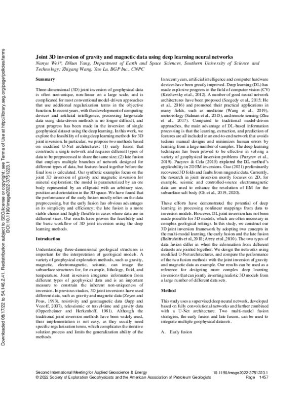 (PDF) Joint 3D inversion of gravity and magnetic data using deep ...