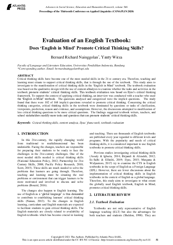 Pdf Evaluation Of An English Textbook