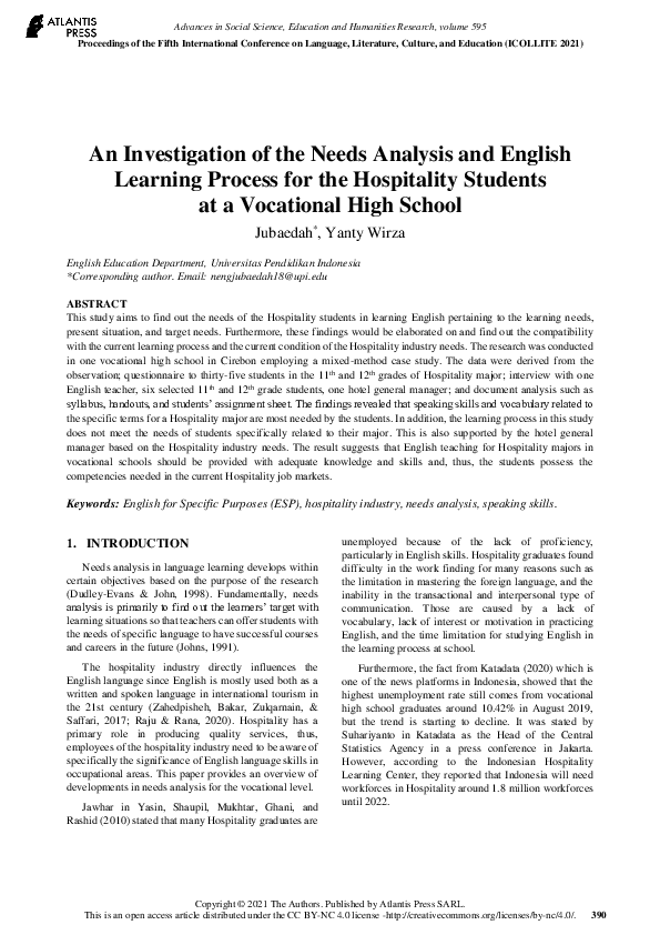 (PDF) An Investigation of the Needs Analysis and English Learning ...