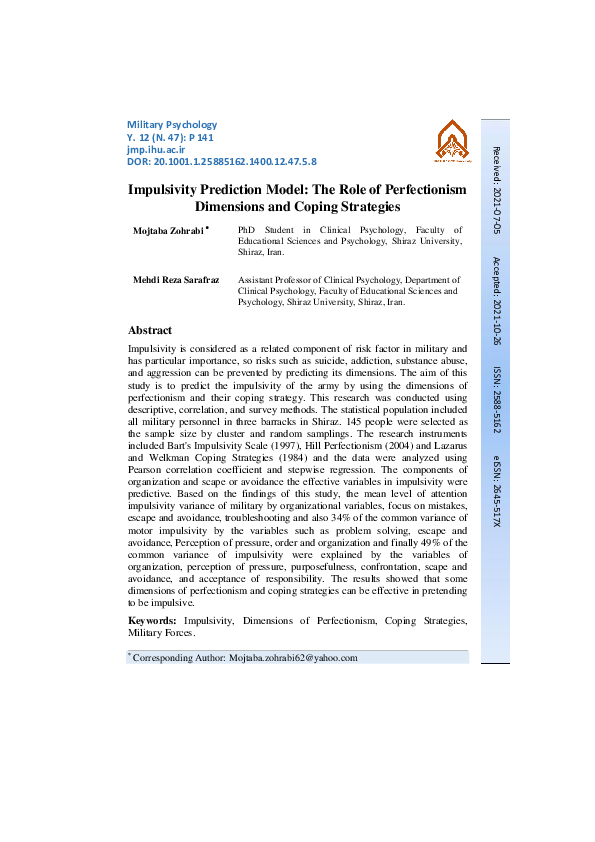 (PDF) Impulsivity Prediction Model: The Role of Perfectionism ...