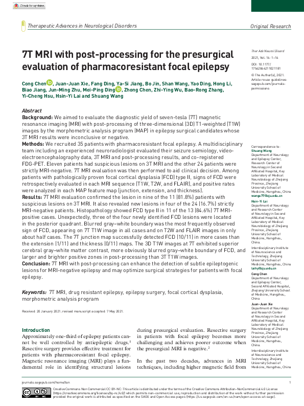 (PDF) 7T MRI with post-processing for the presurgical evaluation of ...