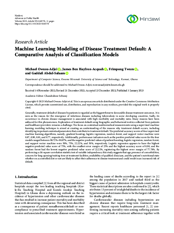 (PDF) Machine Learning Modeling of Disease Treatment Default: A Comparative Analysis of ...