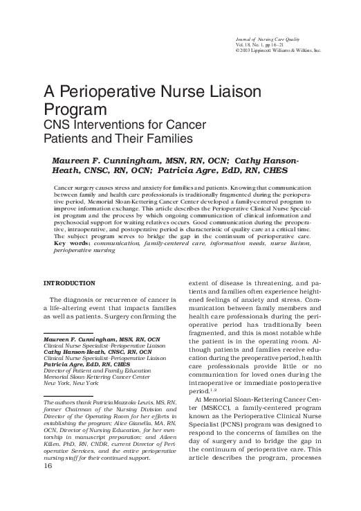(PDF) A Perioperative Nurse Liaison Program