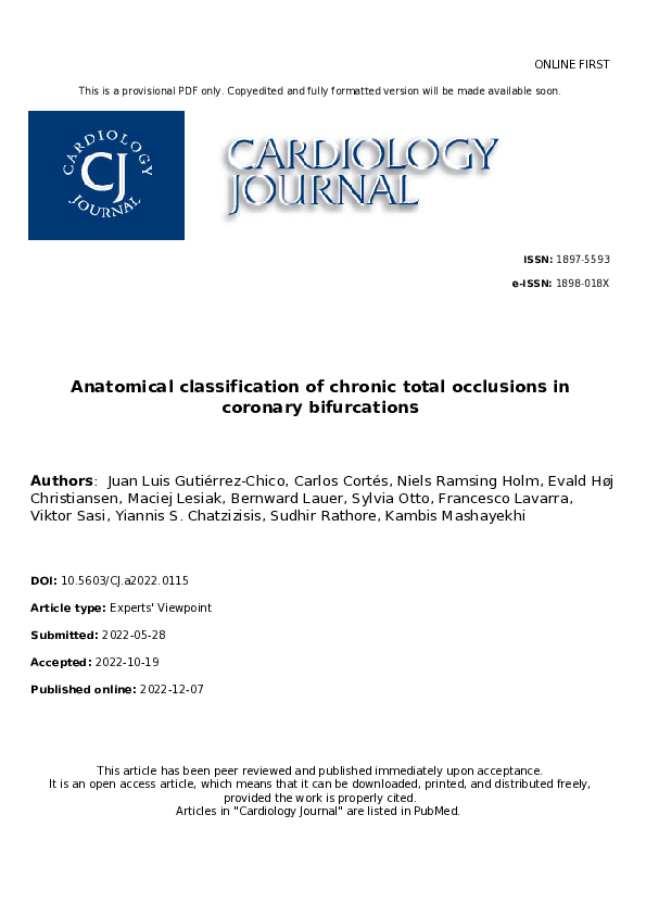 (PDF) Anatomical classification of chronic total occlusions in coronary bifurcations | Francesco ...