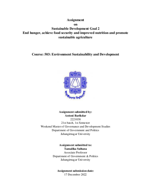 (PDF) Sustainable Development Goal 2 and Bangladesh: Progress ...