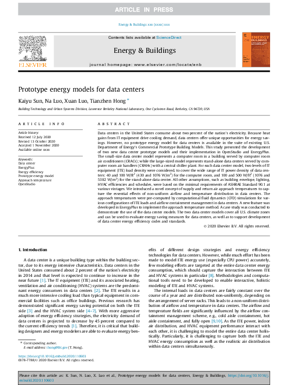 (PDF) Prototype energy models for data centers