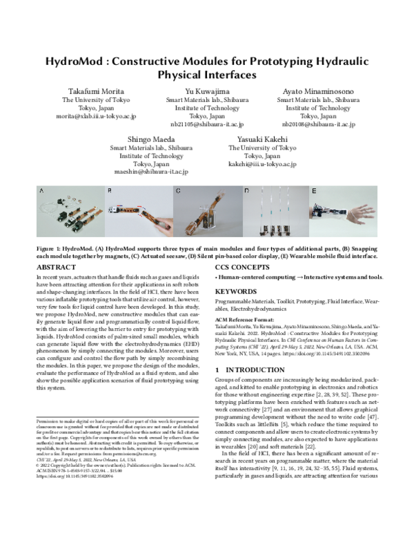 (PDF) HydroMod : Constructive Modules for Prototyping Hydraulic Physical Interfaces