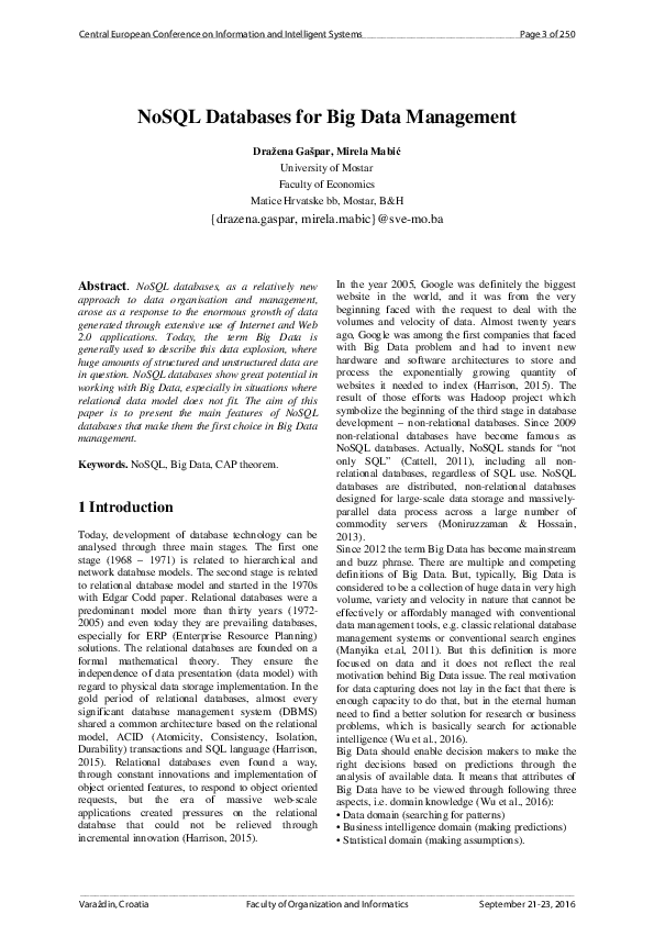 (PDF) NoSQL Databases for Big Data Management