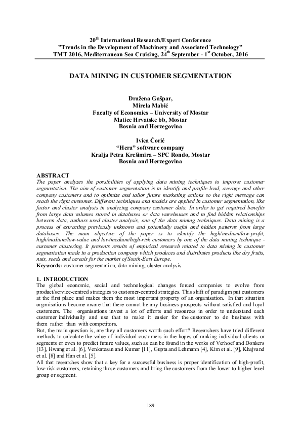 (PDF) Mining in Customer Segmentation