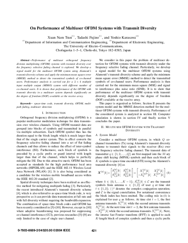 (PDF) On performance of multiuser OFDM systems with transmit diversity