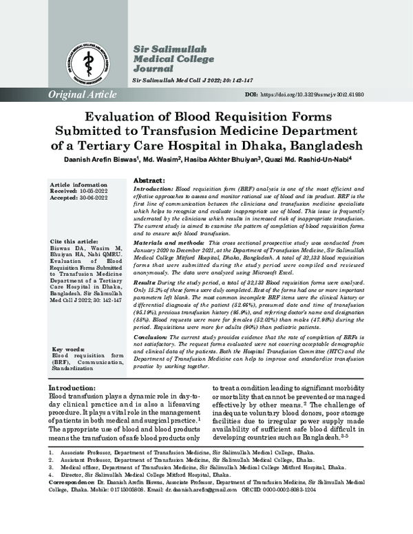 (PDF) Evaluation of Blood Requisition Forms Submitted to Transfusion ...