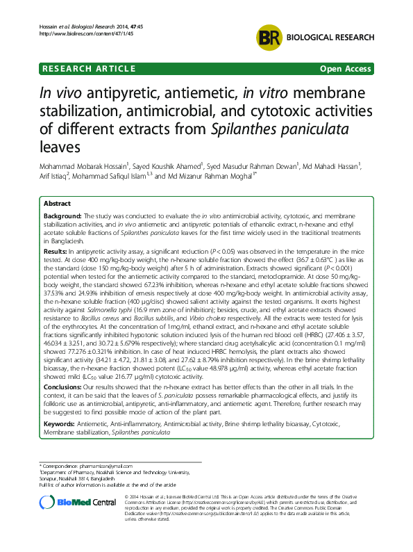 (PDF) In vivo antipyretic, antiemetic, in vitro membrane stabilization, antimicrobial, and ...