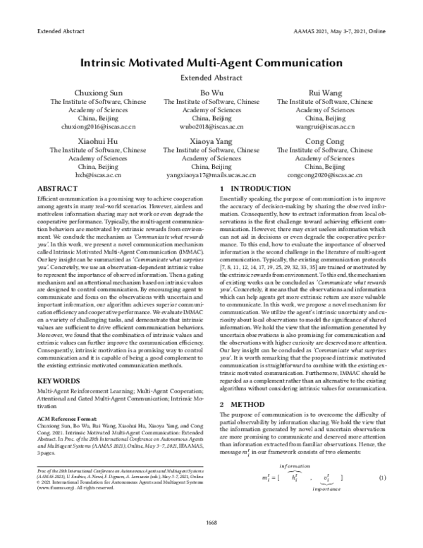 (PDF) Intrinsic Motivated Multi-Agent Communication