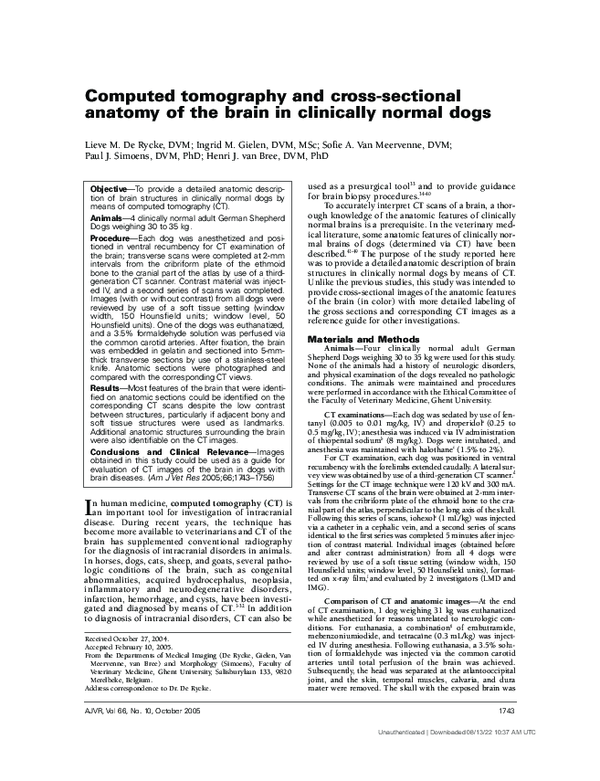 (PDF) Computed tomography and cross-sectional anatomy of the brain in ...