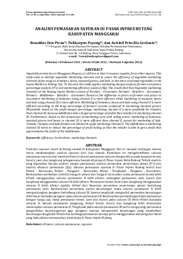 (PDF) Analisis Pemasaran Sayuran di Pasar Inpres Ruteng Kabupaten Manggarai