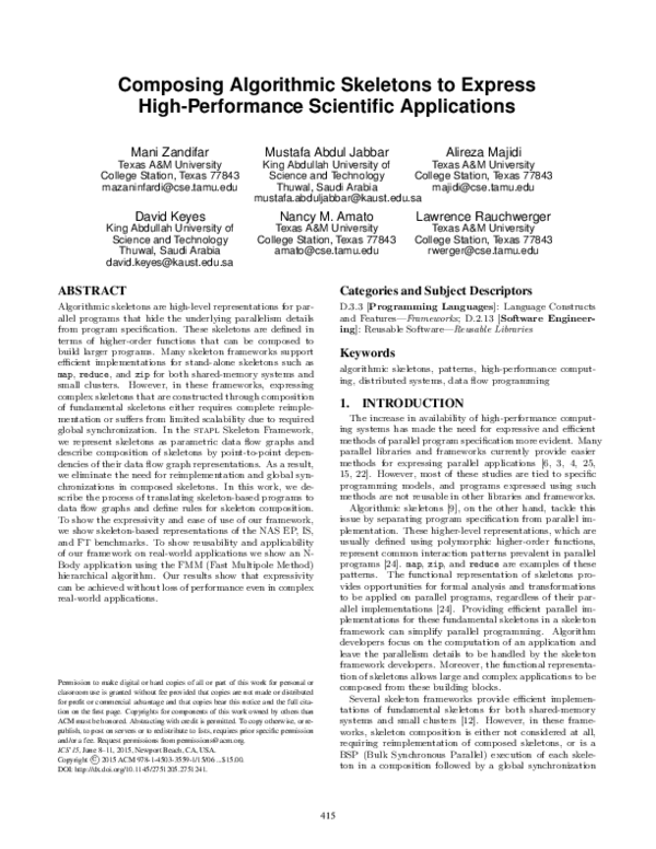 Pdf Composing Algorithmic Skeletons To Express High Performance