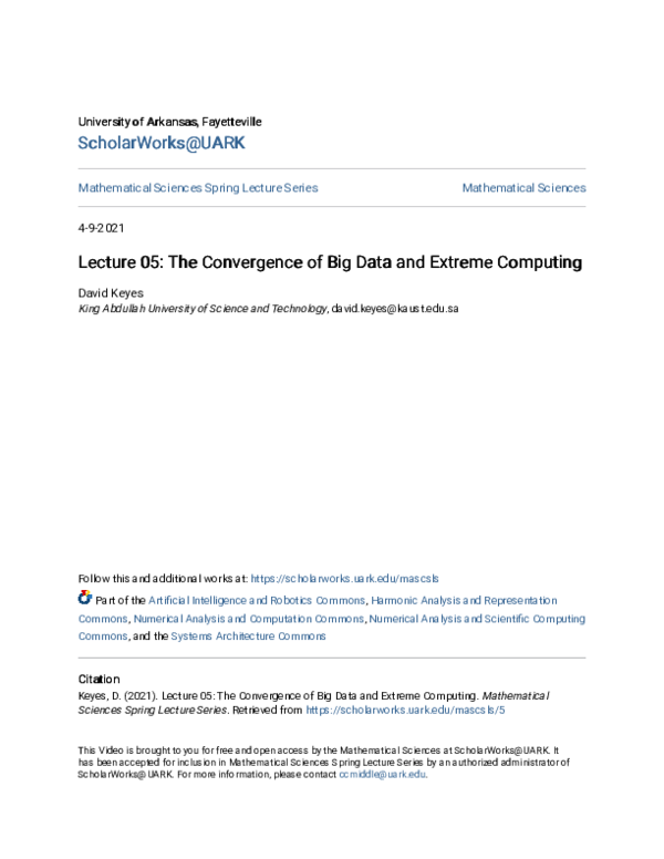 (PDF) Lecture 05: The Convergence of Big Data and Extreme Computing