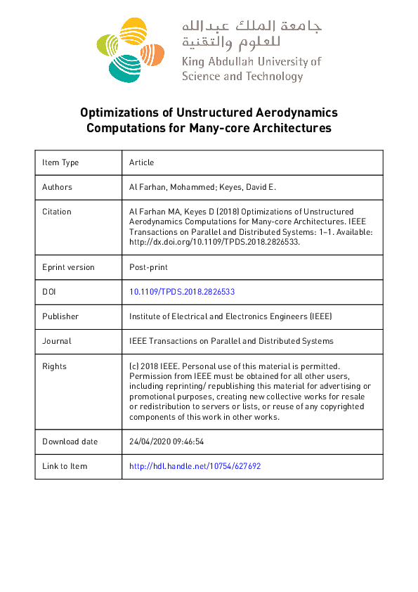 Pdf Optimizations Of Unstructured Aerodynamics Computations For Many Core Architectures