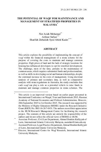 (PDF) The Potential of Waqf for Maintenance and Management of ...