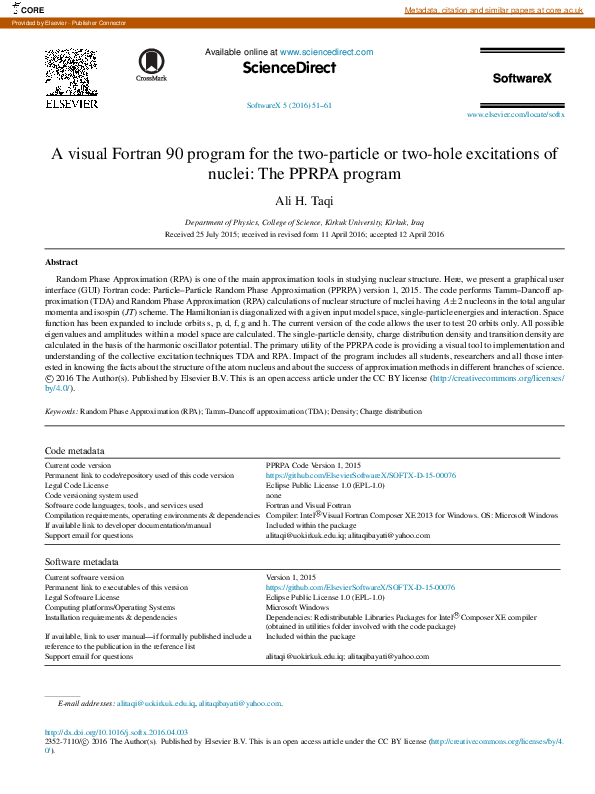 (PDF) A visual Fortran 90 program for the two-particle or two-hole excitations of nuclei: The ...