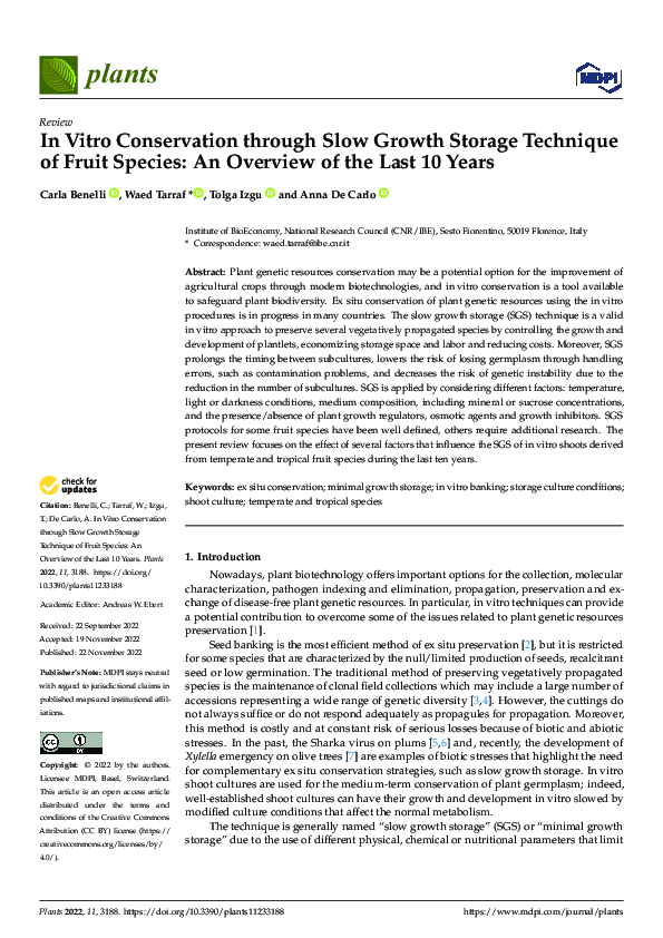 (PDF) In Vitro Conservation through Slow Growth Storage Technique of Fruit Species: An Overview ...