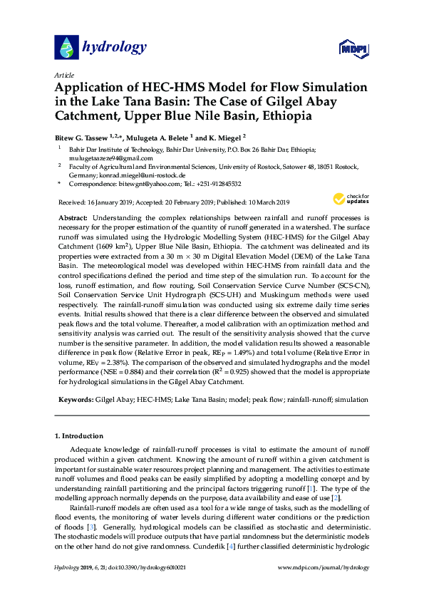 Pdf Application Of Hec Hms Model For Flow Simulation In The Lake Tana