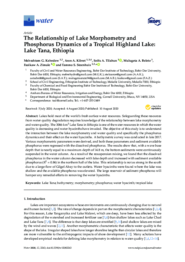 (PDF) The Relationship of Lake Morphometry and Phosphorus Dynamics of a ...