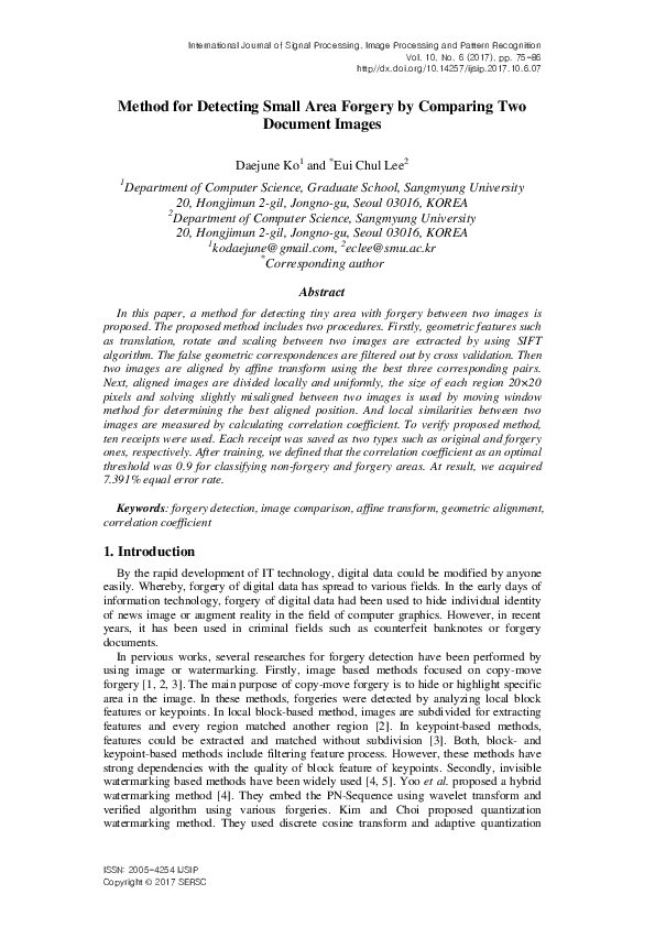 Pdf Method For Detecting Small Area Forgery By Comparing Two Document