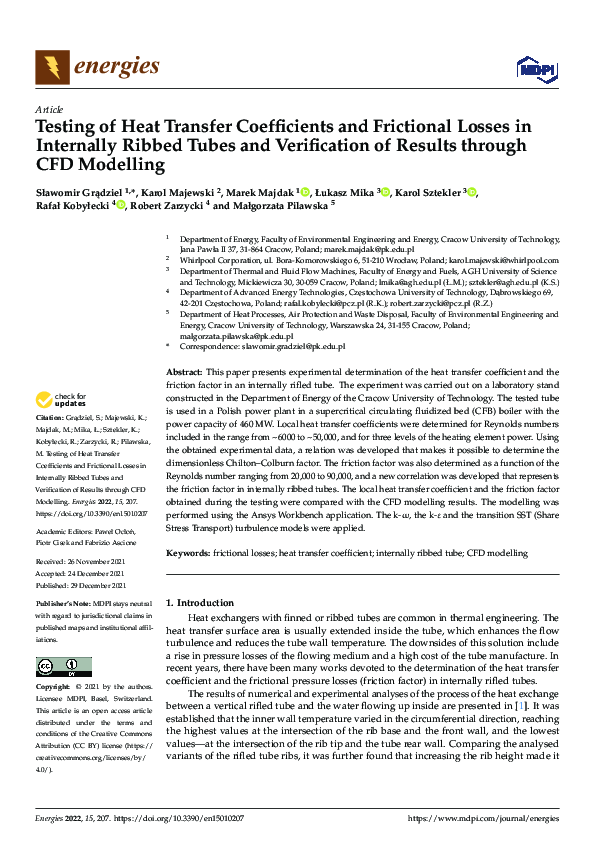 (PDF) Testing of Heat Transfer Coefficients and Frictional Losses in ...