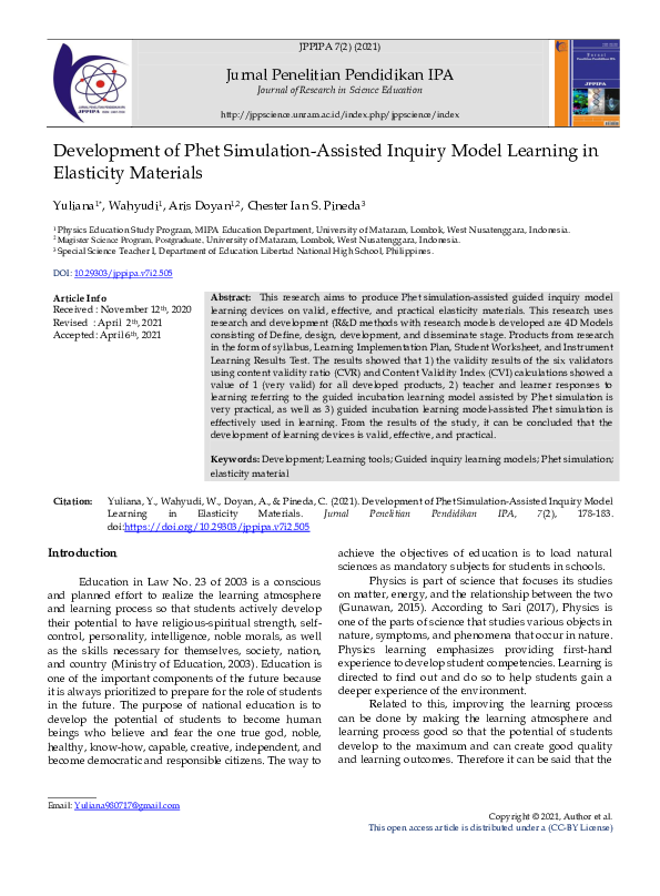 (PDF) Development of Phet Simulation-Assisted Inquiry Model Learning in Elasticity Materials