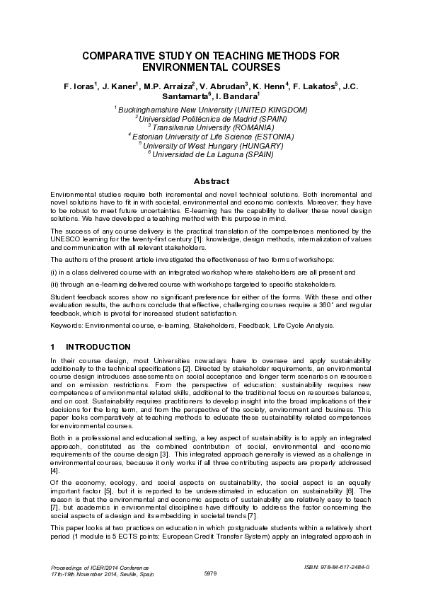(PDF) Comparative Study on Teaching Methods for Environmental Courses