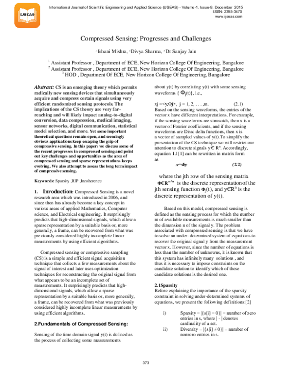 (PDF) Compressed Sensing: Progresses and Challenges | ishani mishra - Academia.edu
