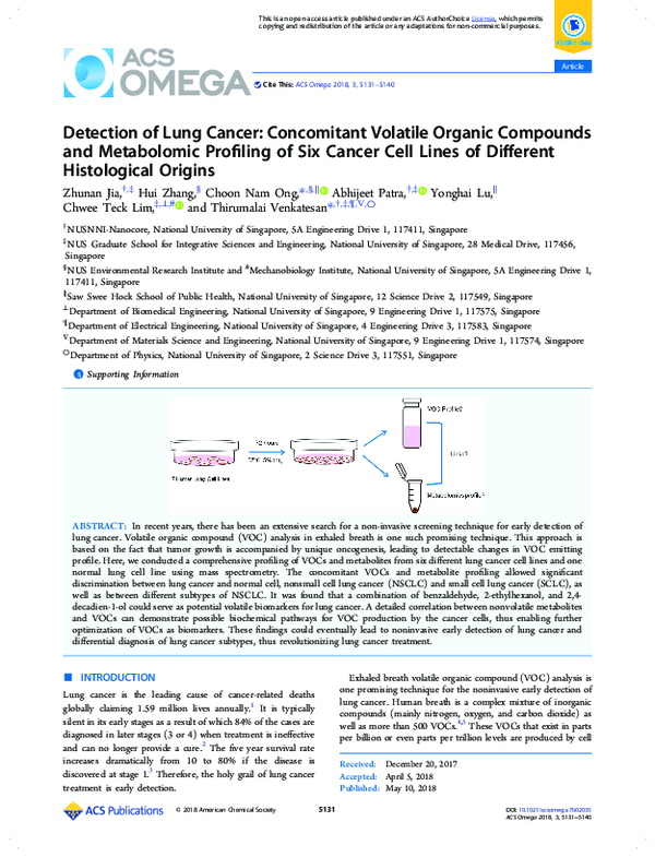 (PDF) Detection of Lung Cancer: Concomitant Volatile Organic Compounds and Metabolomic Profiling ...