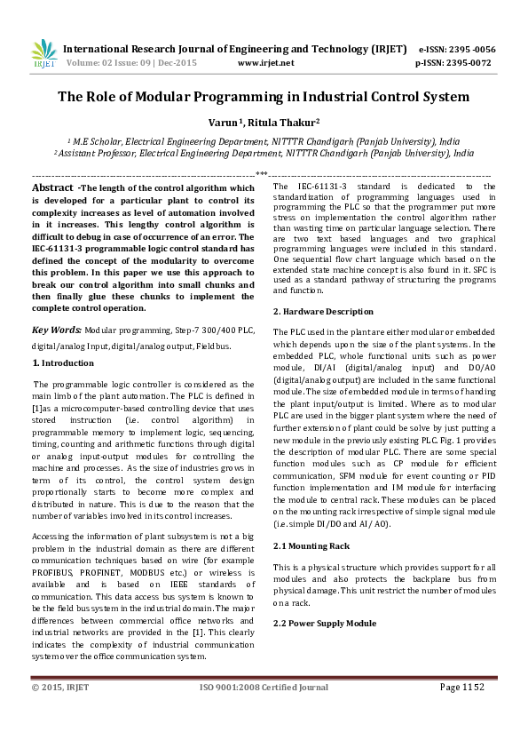 (PDF) The Role of Modular Programming in Industrial Control System