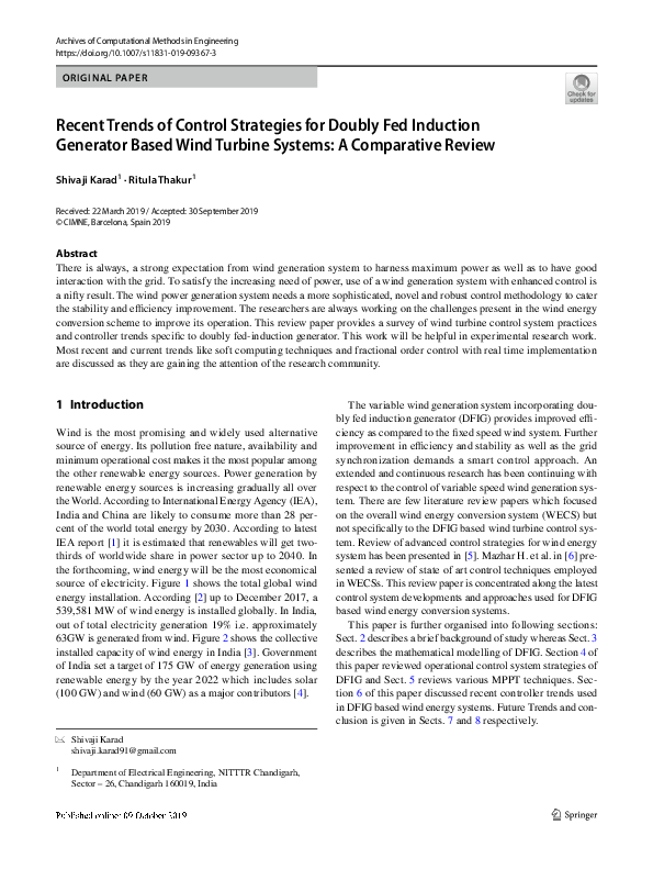 Pdf Trends In Control Strategies For Wind Systems