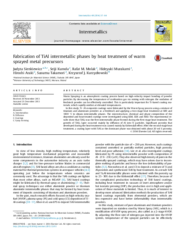 (PDF) Fabrication of TiAl intermetallic phases by heat treatment of ...